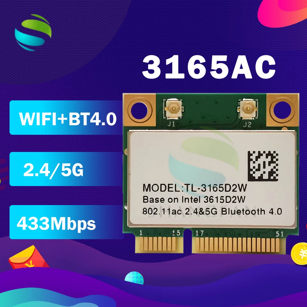 인텔 듀얼 밴드 무선 TL 3165D2W 3165AC 하프 미니 PCI e BT4.0 802.11AC 2.4G 및 5G 무선 ...