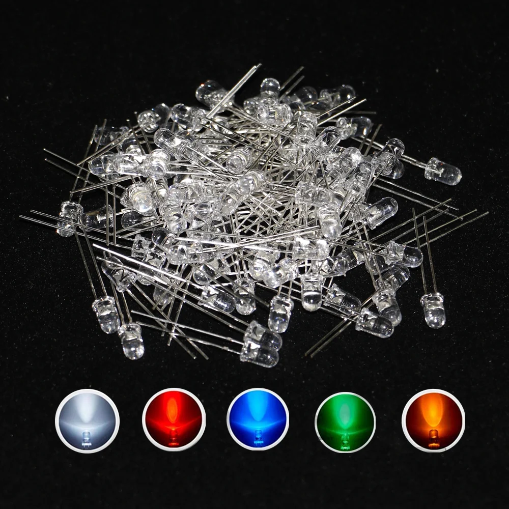500pcs 20Ma F5 5MM Long Lead Transparent Ultra Bright White LED Diode ...