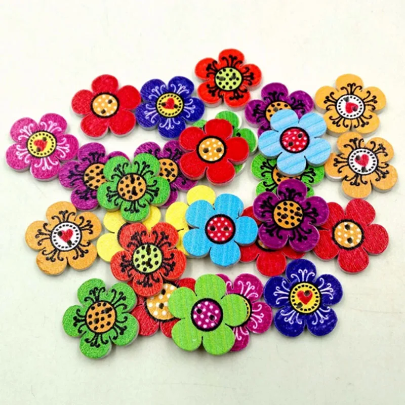 100Pcs 2 Holes High Quality Natural Wooden Buttons Colorful Mixed ...