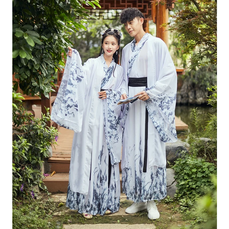 Disfraz de Hanfu para hombre y mujer, traje tradicional chino antiguo para parejas y adultos ...