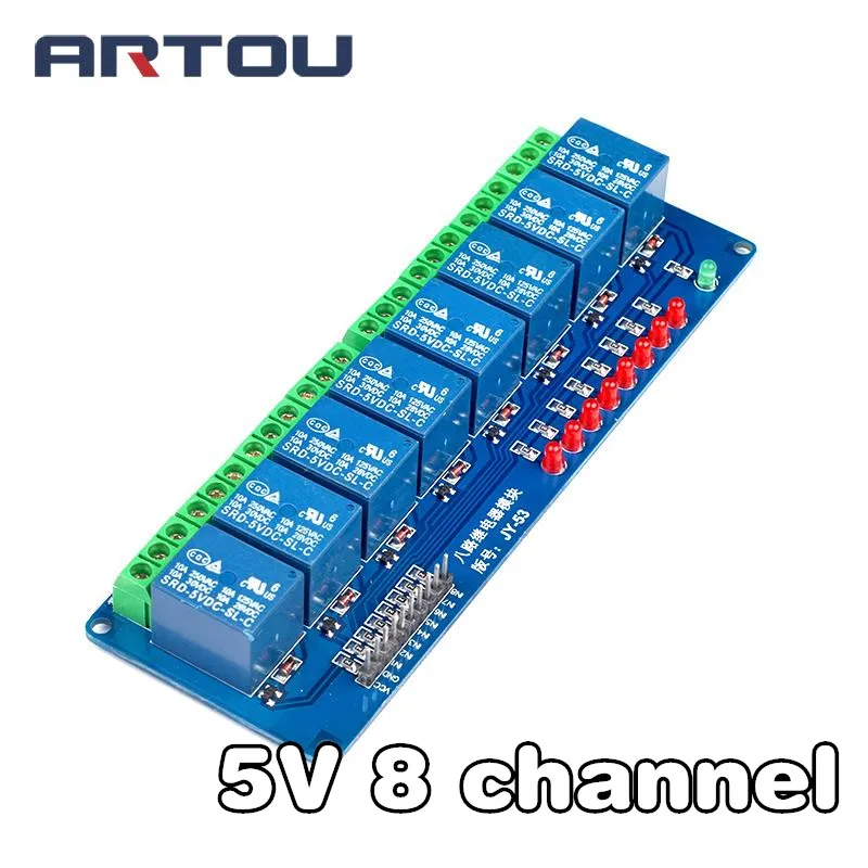 Módulo de relé de 5V y 8 canales, placa PCB de disparo de bajo nivel, salida de relé de 8 vías ...
