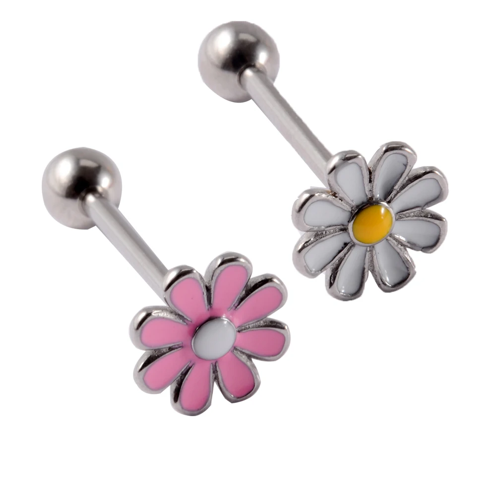 CHUANCI 1 Piece Stainless Shaft Daisy Straight Barbell Ring Nipple Ring ...