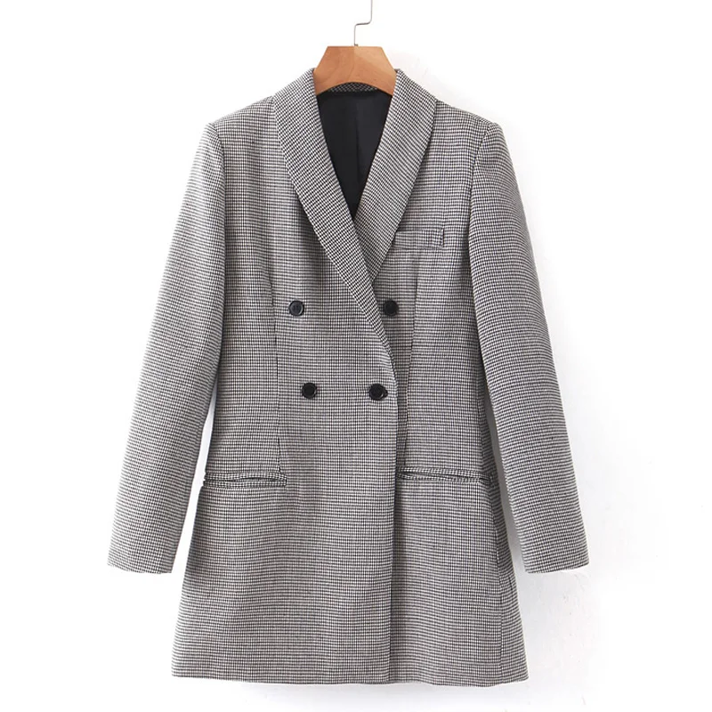 Agong платья в ломаную клетку женское модное двубортное платье Блейзер женское элегантное