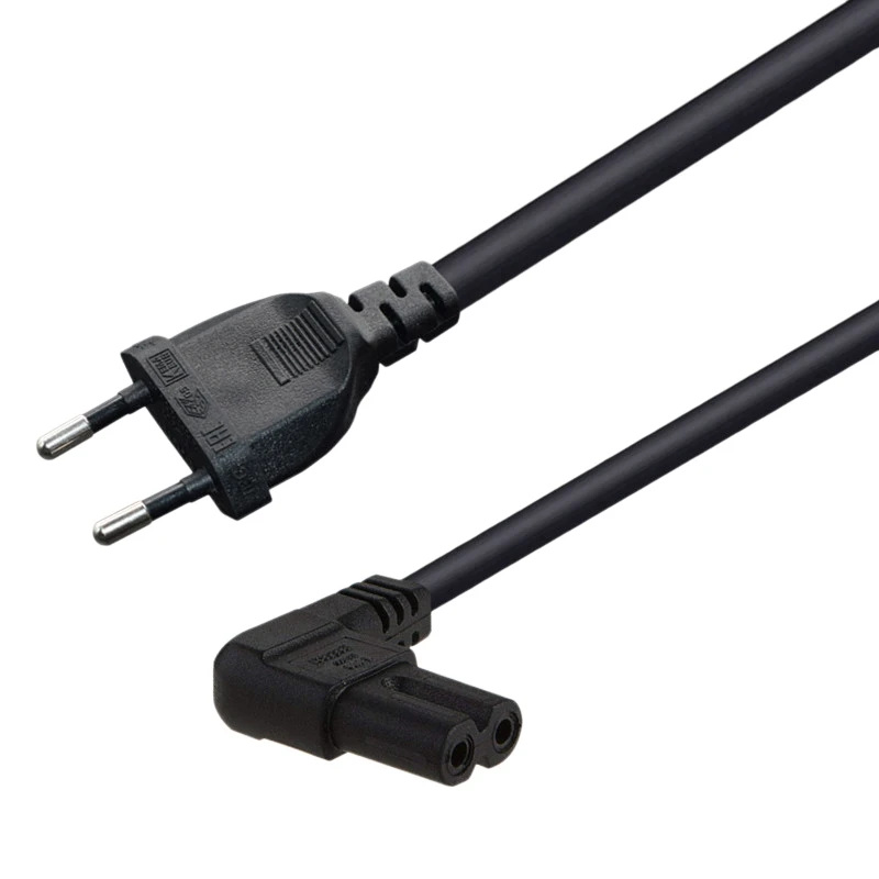 Right Angled Eu Euro Ac Power Cord Cable Lead Eu 2 Prong to Figure 8 C7 ...