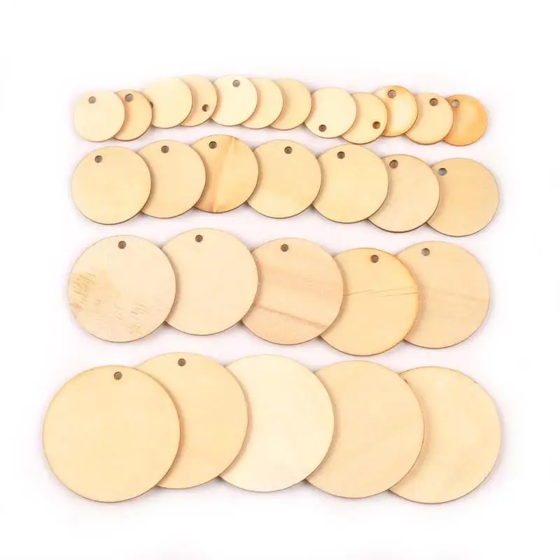50pcs Round Pack Wooden 2cm 3cm 4cm 5cm Circles Natural Discs Blank ...