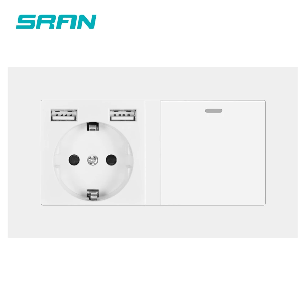 Sran Eu Socket With Rocker Switch,220v 16a Wall Power Socket With Usb ...