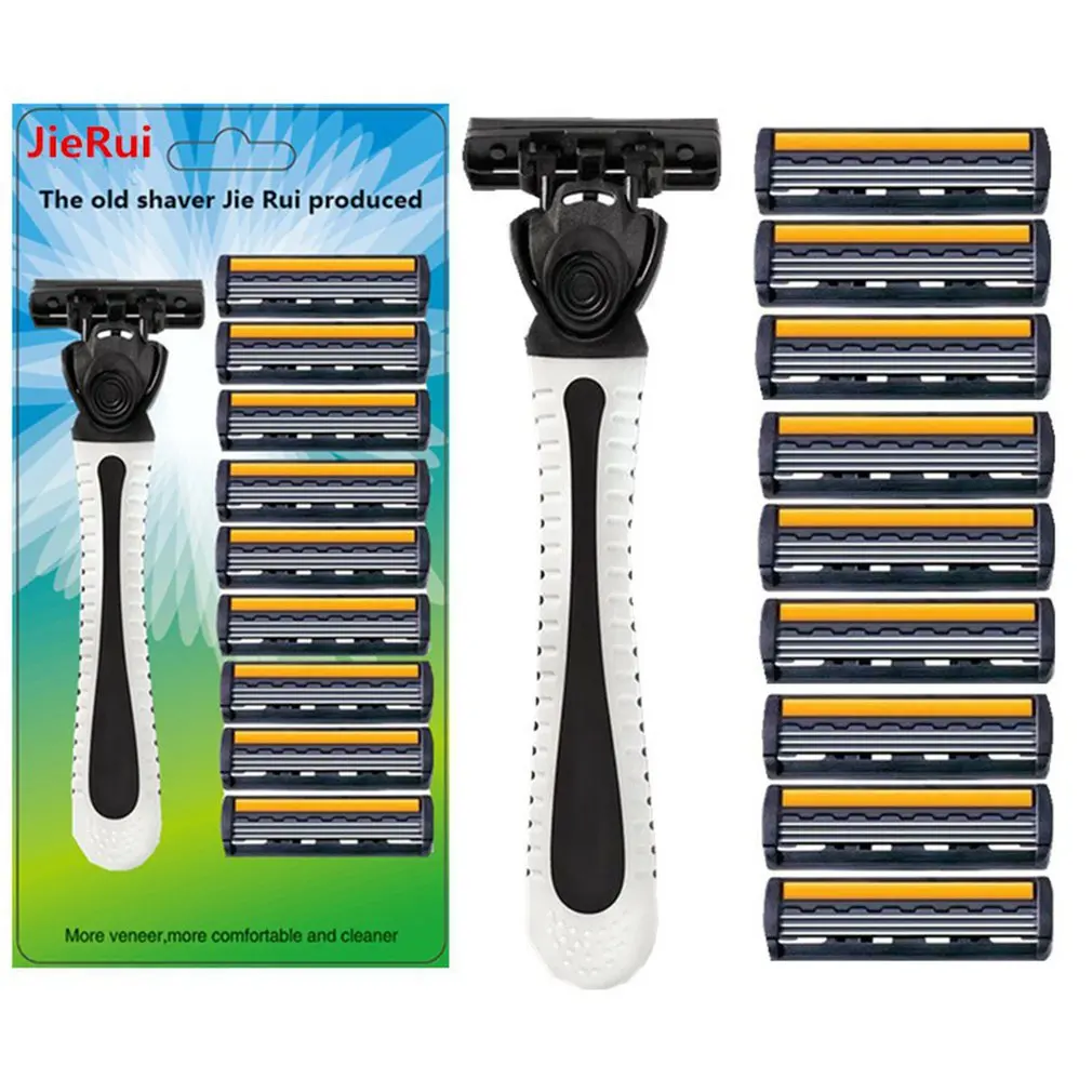 9pcs Three Layer Stainless Steel Razor Blade Old fashioned Manual Razor ...