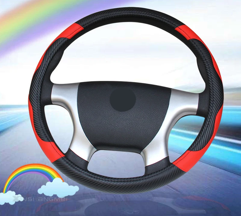 Couvre volant,Revêtement de volant en cuir microfibre bleu rouge,pour ...