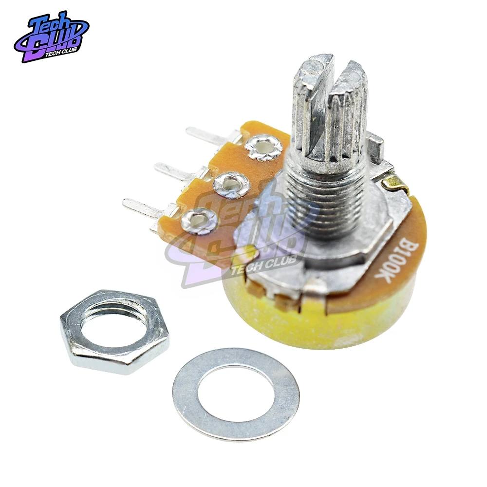 5PCS B100K OHM WH148 Rotary Potentiometer 15MM Shaft 3 Pins with Cap ...
