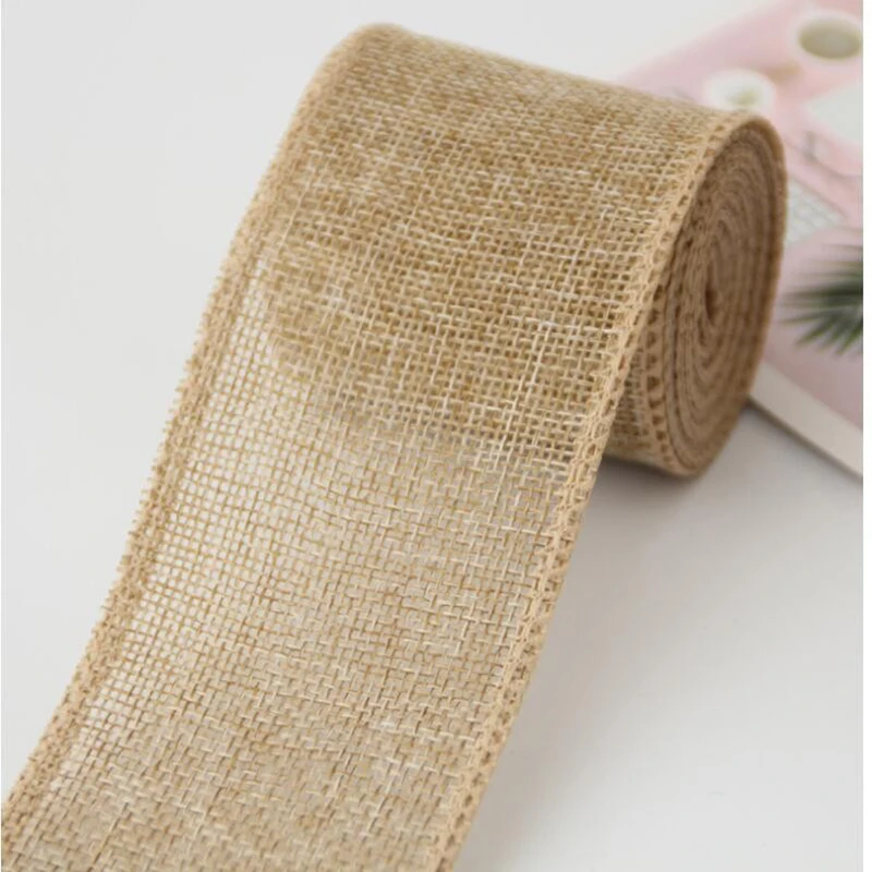 5m/Roll Natural Jute Burlap Rolls Solid Corded Edge Hessian Ribbon for ...