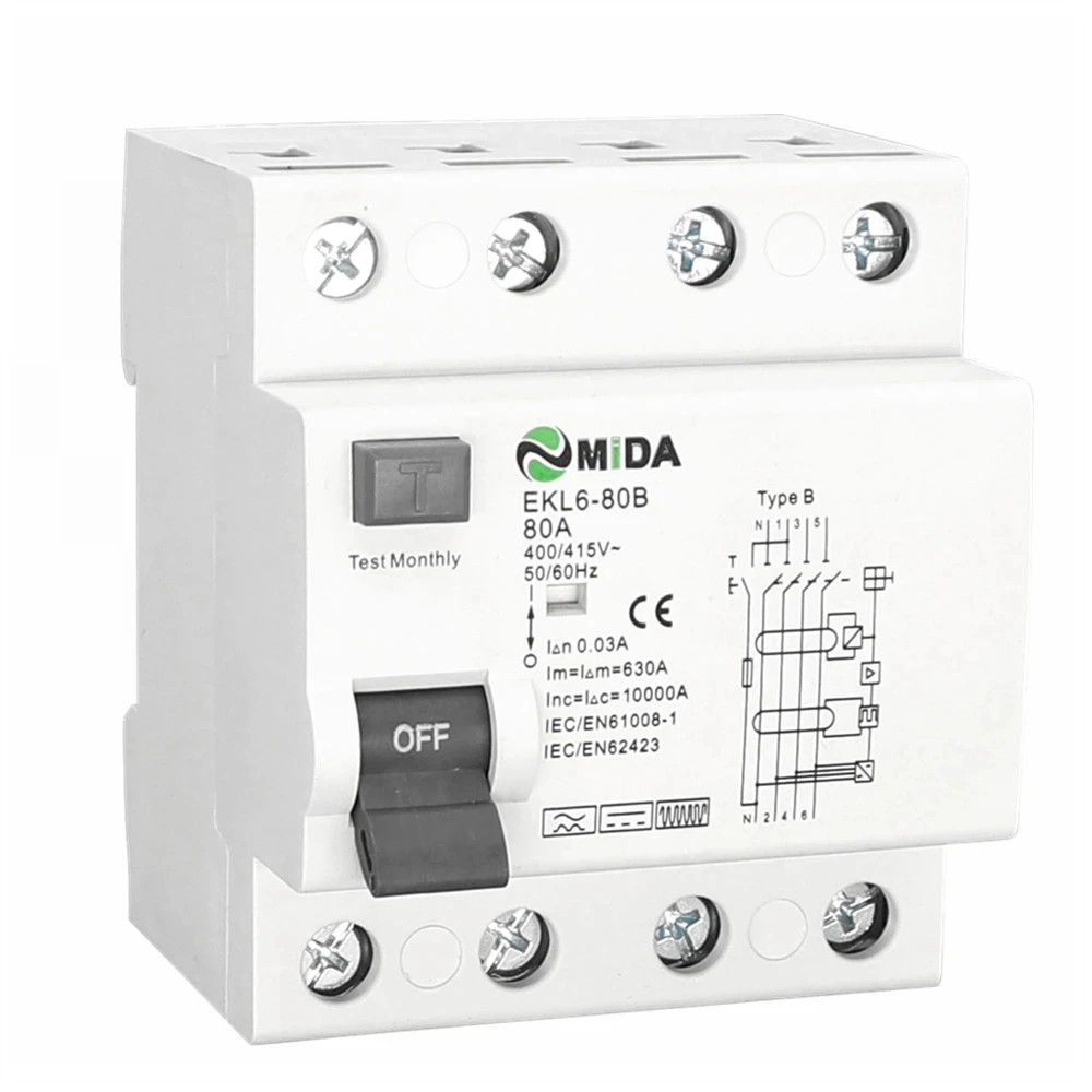 10KA-4Pole-415V-30mA-Residual-Current-Circuit-Breaker-B-RCD-40A-63A-80A ...
