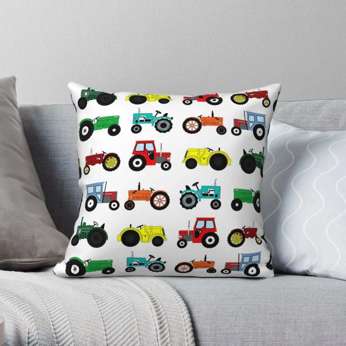 Tractors-Print-Square-Pillowcase-Polyester-Linen-Velvet-Printed-Zip ...