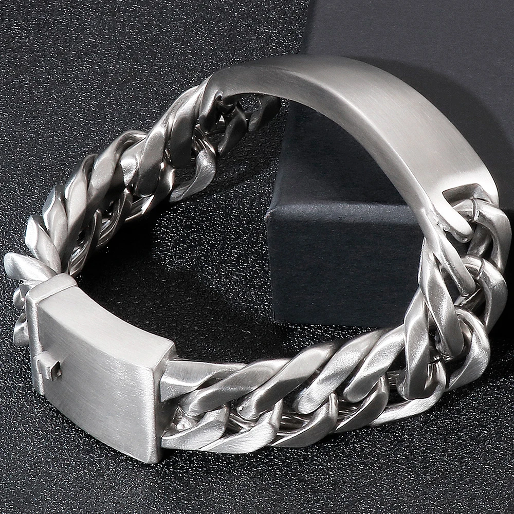 Massive Engravable Id Bracelet For Men 18mm Brushed Matte Stainless ...