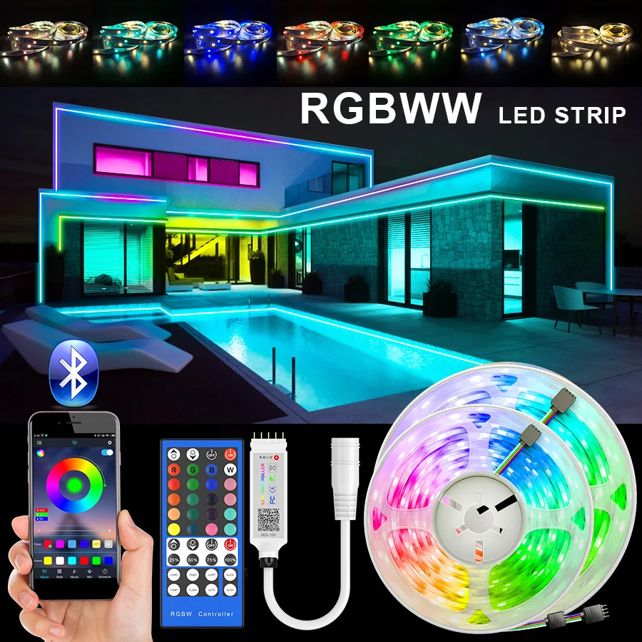RGBWW-LED-Strip-Light-SMD-5050-10M-5M-LED-Lights-Waterproof-DC12V-RGB ...