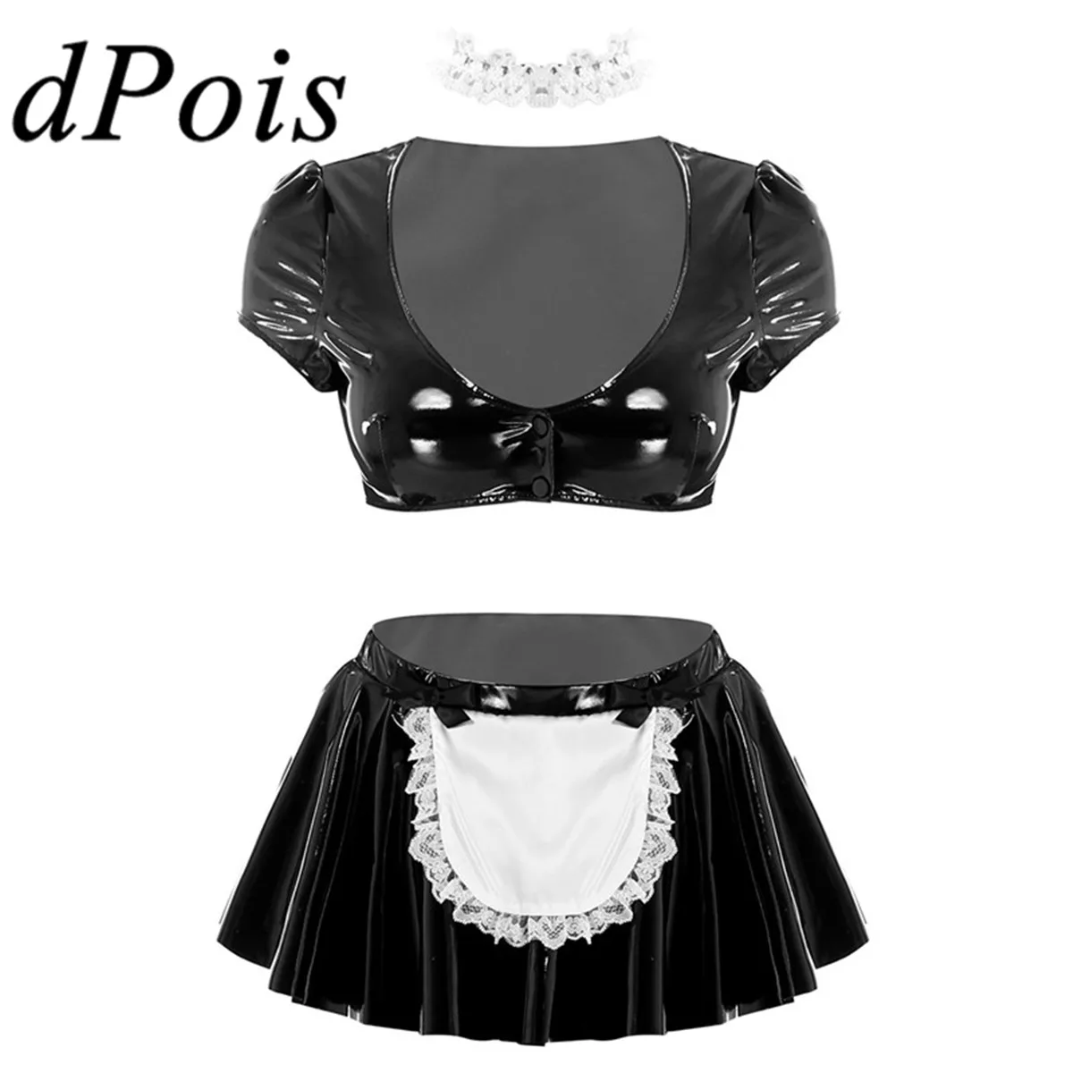 Women Leather Sexy Maid Cosplay Costume Lady Latex Lingerie Adults Role