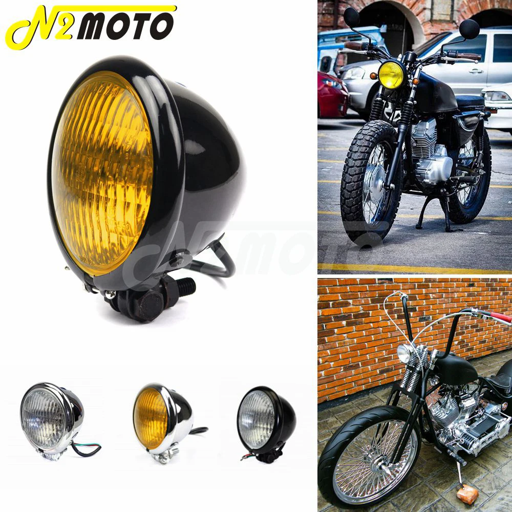 4-5-H4-Motorcycle-Retro-Headlight-E-Mark-E4-Vintage-Round-Head-Light ...