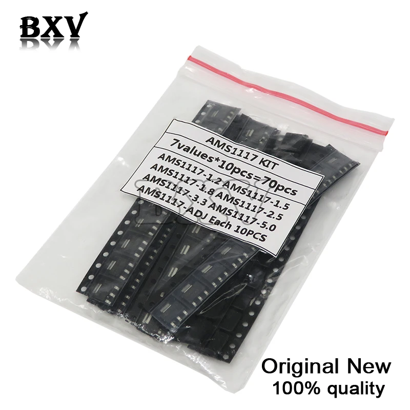 70pcs AMS1117 Voltage Regulator Kit 1.2V/1.5V/1.8V/2.5V/3.3V/5.0V/ADJ 1117 7 Values Each 10PCS ...