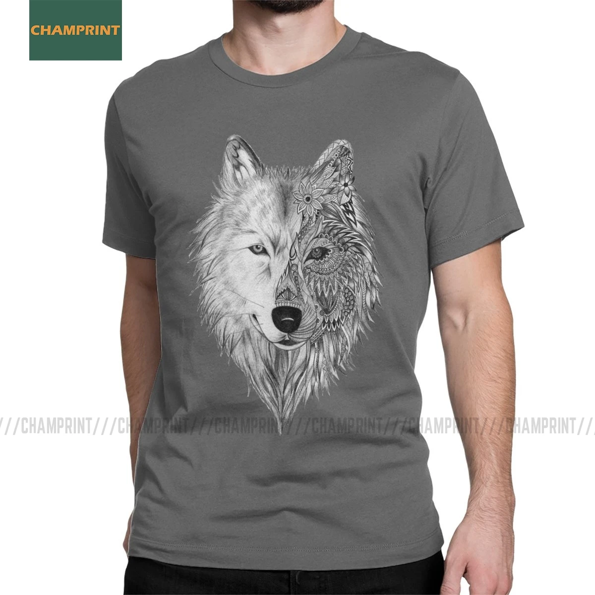 Gray Wolf T-shirts Men Animal Wolves Wild Animals Creative 100% Cotton ...