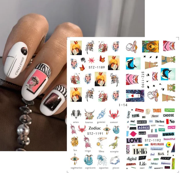 4 or 12 Designs Cute Cat Pattern Watermark Designs Nail Art Stickers ...