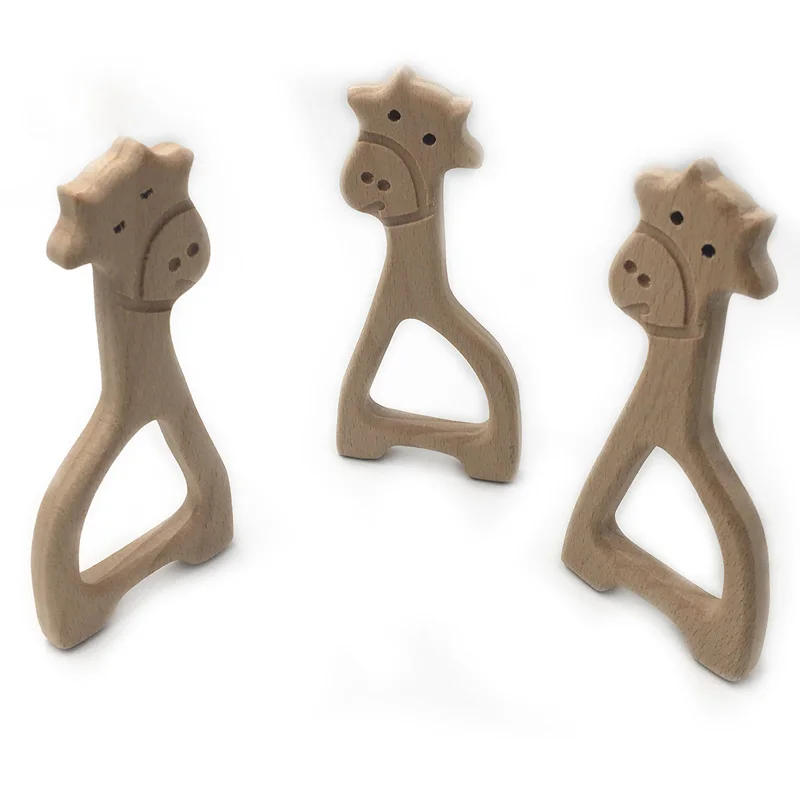 Giraffe Elephant Beech Wooden Teethers Natural Wood Animals Teether DIY ...
