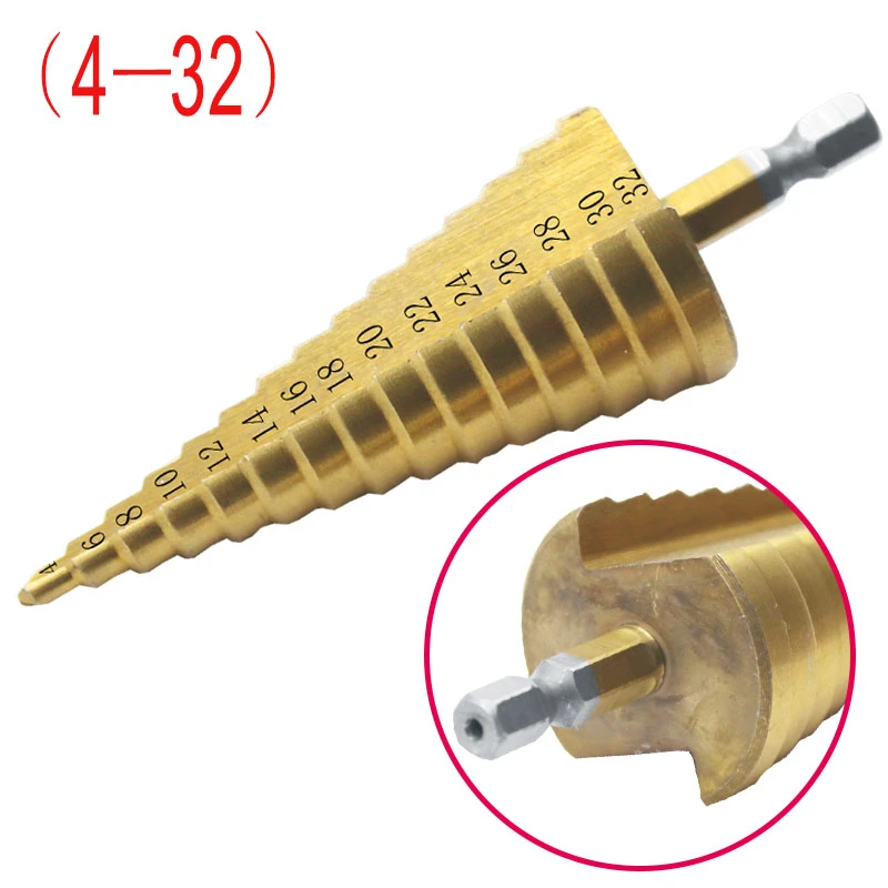 1pcs 4-32 Mm Hss Titanium Coated Step Drill Bit Drilling Power Tools ...