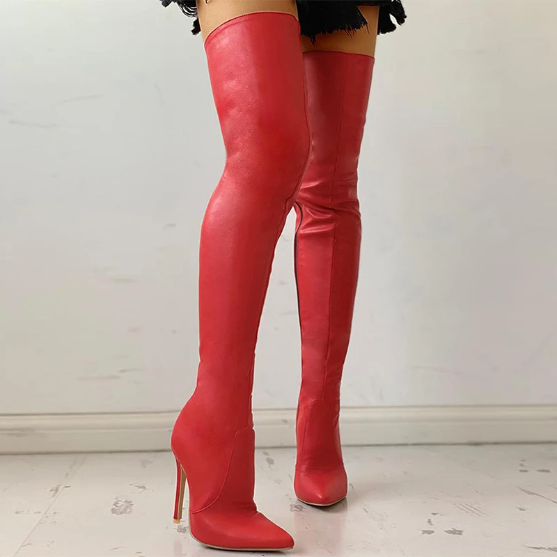 Women Sexy High Heels Over The Knee Boots Female Red Thigh High Boots ...