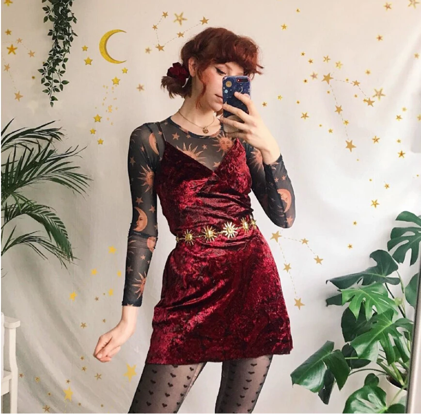 Sexy-Women-Sun-Moon-Printed-See-Through-Transparent-Mesh-Crop-Tops ...