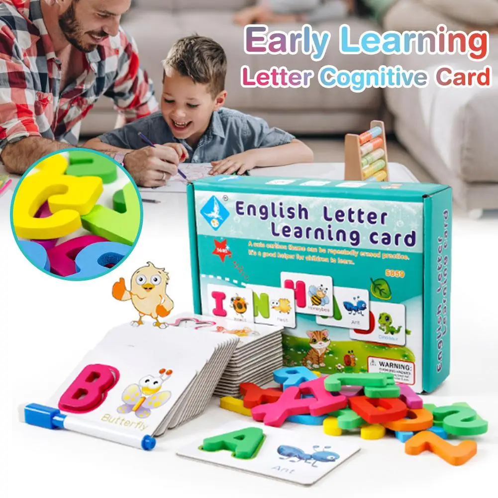 Wooden Alphabet Letter Learning Cards Set Word Spelling Practice Game ...