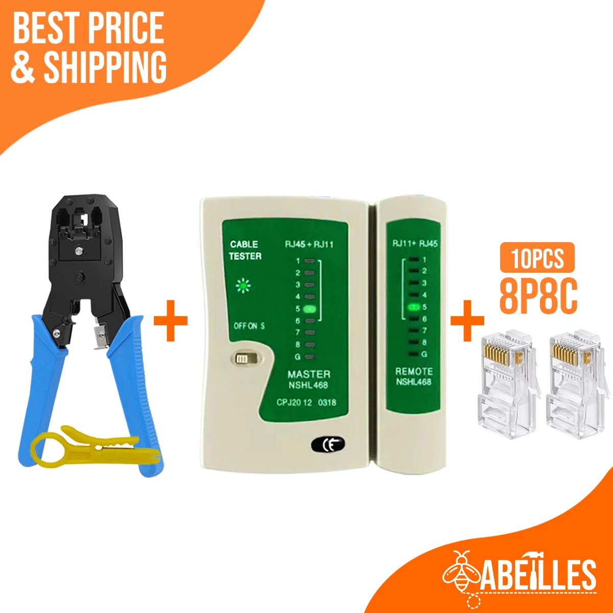 Network Cable Tester + Crimping Tool + 10PCS 8P8C SET
