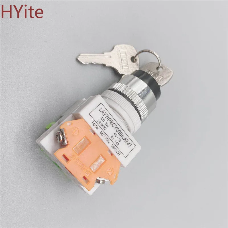 Electrical Coolfuy LAY37-11Y2 Two Position 22MM Rotary Self-locking with Key Push Button Switch ...