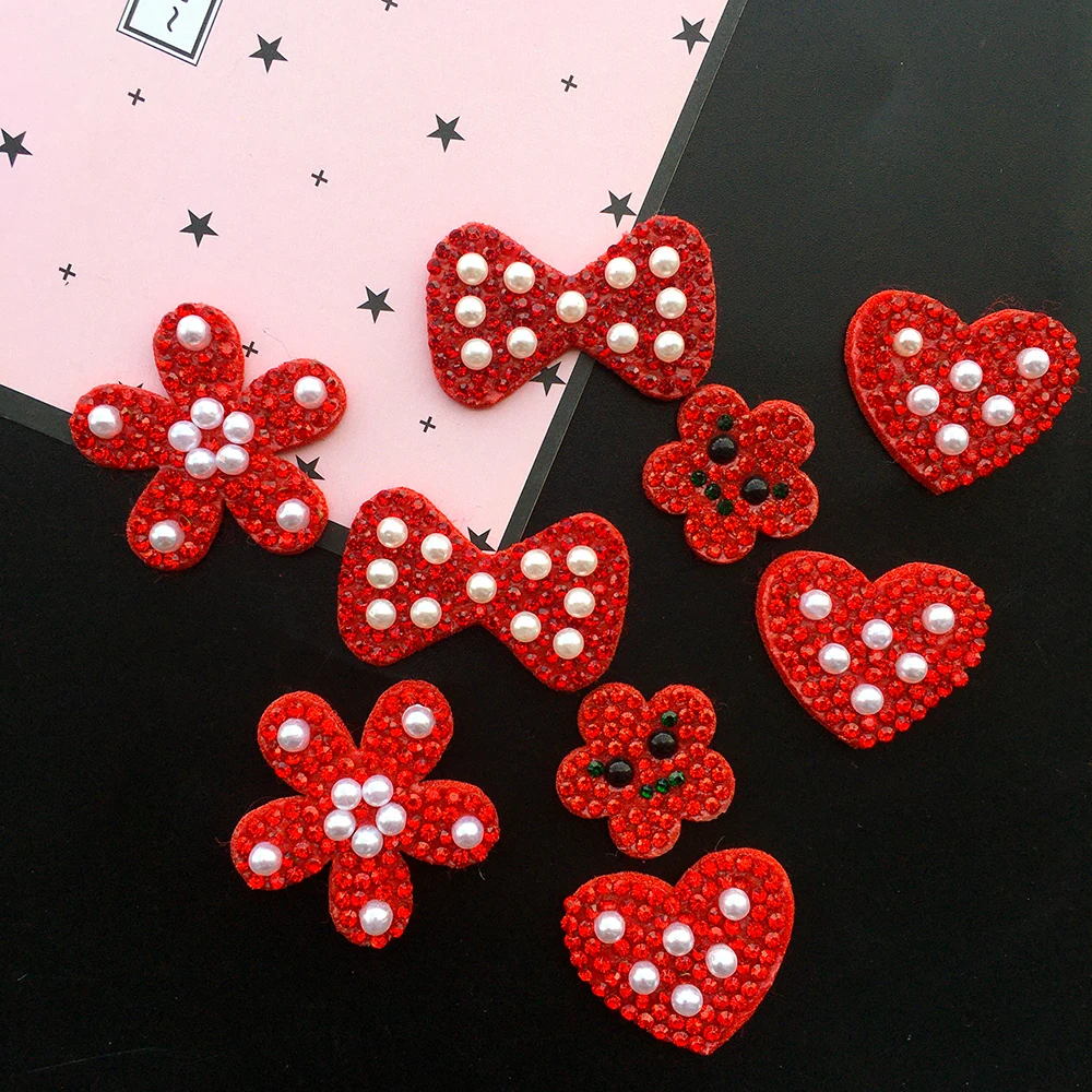 12pcs Red Padded Multiple Shaped Flower Rhinestone Applique For Diy ...