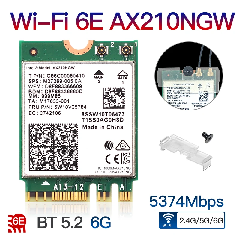 Tarjeta WiFi 6 AX210 NGFF M.2 de 2400Mbps, adaptador de red inalámbrico 6E, Bluetooth 5,2, 2,4 ...