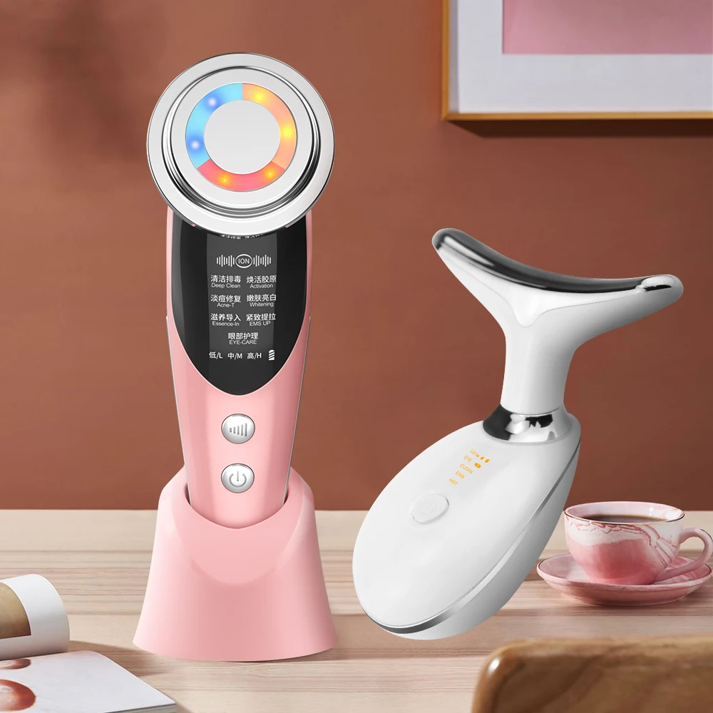 7 in 1 RF & EMS Mesotherapy Electroporation 리프팅 뷰티 LED 광자 얼굴 피부 + 3 색 Led 광자 치료 얼굴 목 마사지|스킨 케어 ...