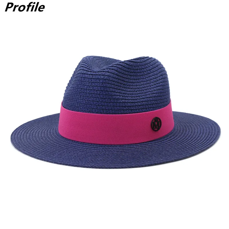 Navy-blue-straw-hat-sun-hat-outdoor-sun-hat-straw-hat-seaside-sunscreen ...