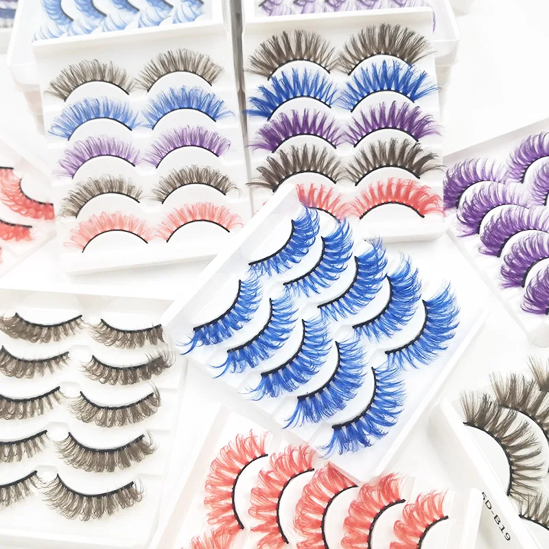 New-5pair-Cotton-stem-Colored-Mink-Lashes-18mm-False-Eyelashes-Soft ...