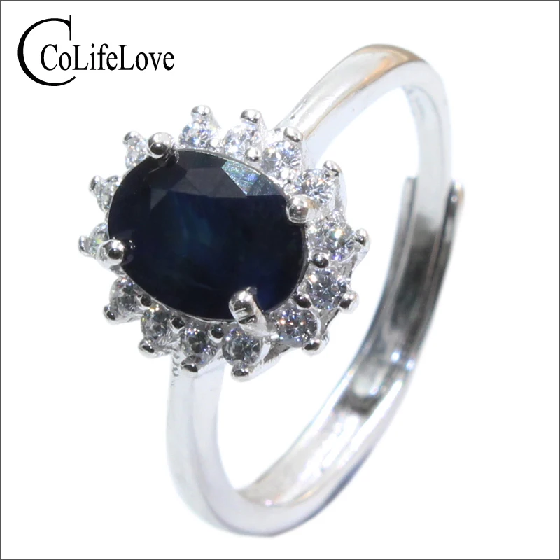 Real-Sapphire-Silver-Ring-6-Mm-8-Mm-Natural-Black-Sapphire-Ring-for ...