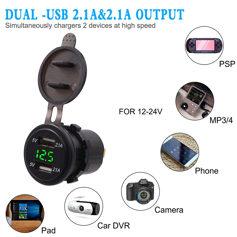 4.2A 5V Автомобильное USB зарядное устройство с розетка вольтметр ...