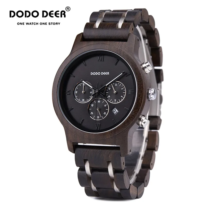 DODO-DEER-Wood-Watch-Men-Wooden-Metal-Strap-Chronograph-Date-Classic ...