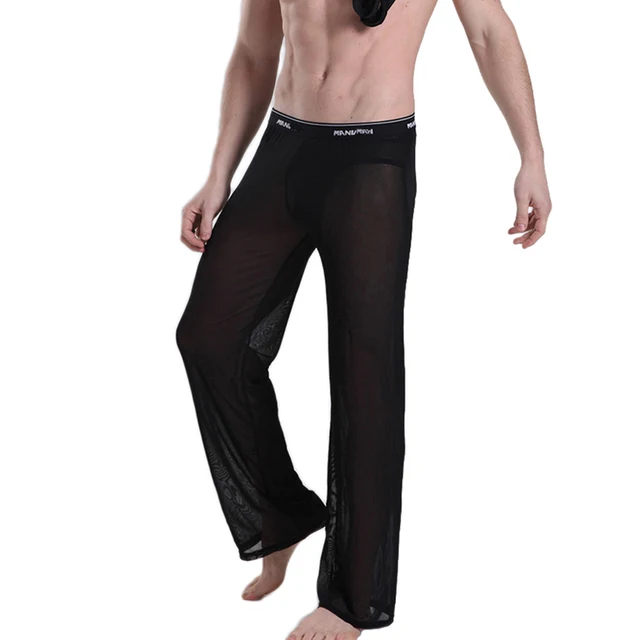 Casual Mesh Pajamas Ultra-thin Men See Though Pants Tranparent Long ...
