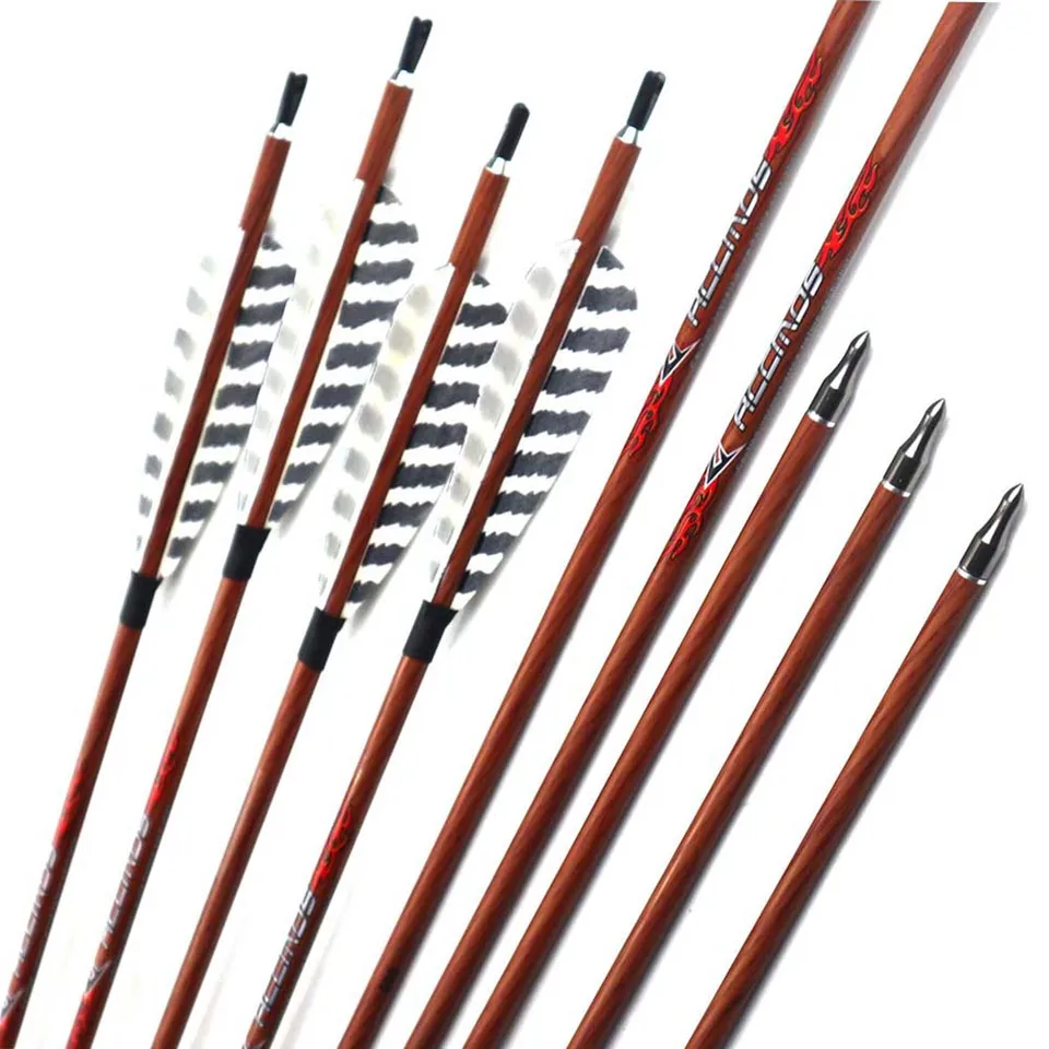 Wooden Bow And Arrow Wood Skin Carbon Arrow Spine500 With 5" Turkey ...