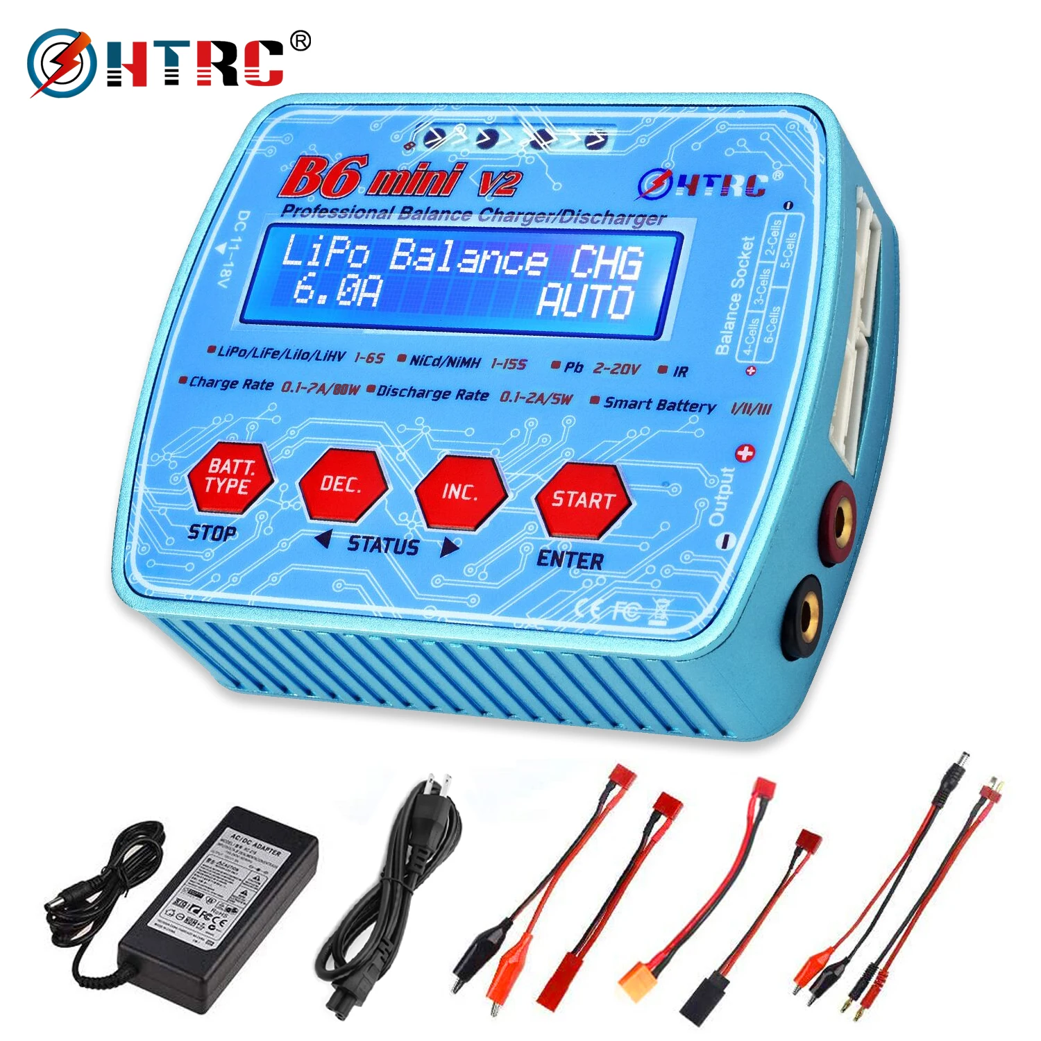HTRC B6 Mini V2 80W 7A Digital RC Balance Charger Discharger for Lipo ...