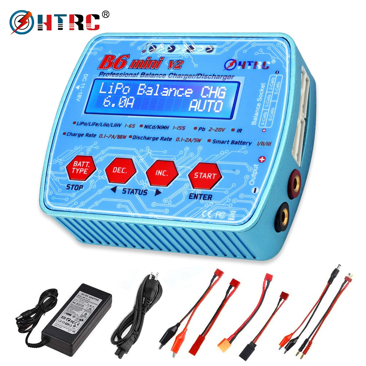 HTRC B6 Mini V2 80W 7A Digital RC Balance Charger Discharger for Lipo ...