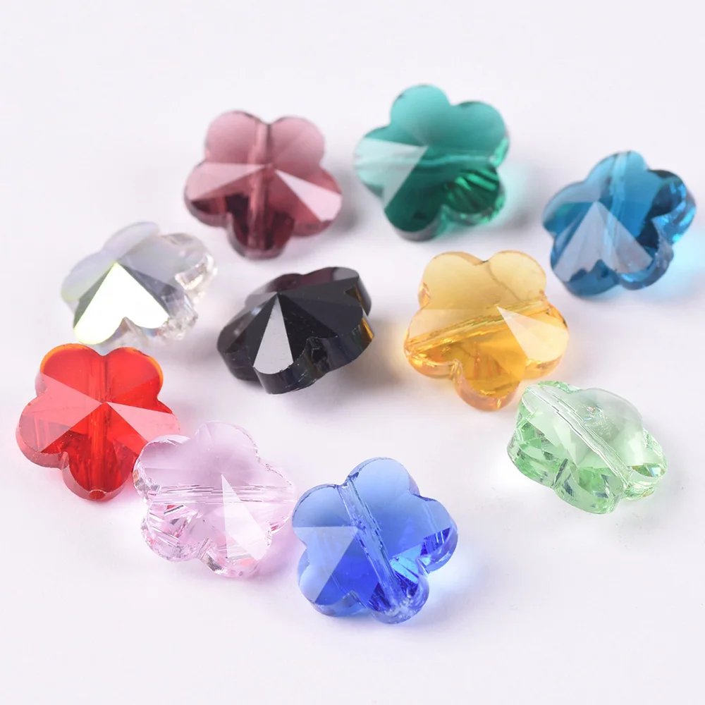 Flower Shape Faceted Glass Beads | Flower Faceted Crystal Beads - 10pcs ...