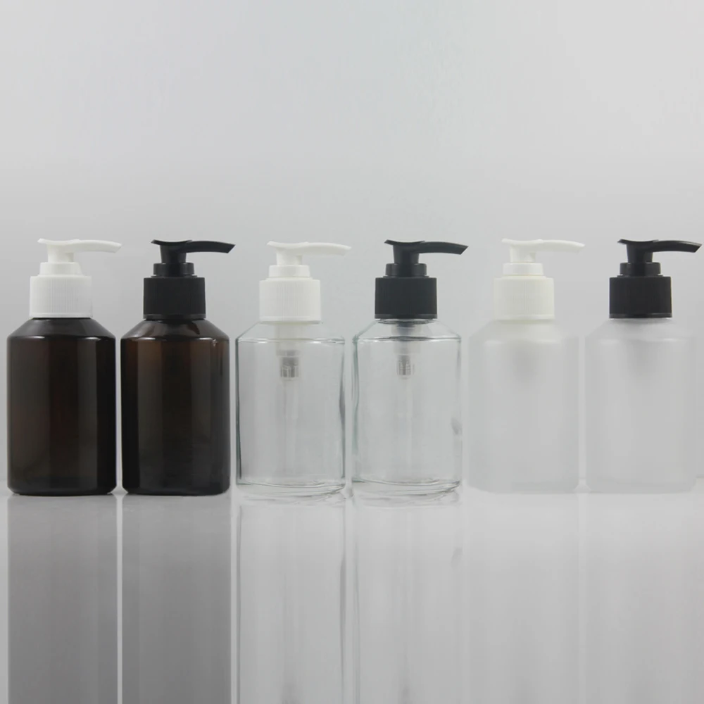 Botella de crema esmerilada ámbar/transparente, 125ml, con bomba negra ...