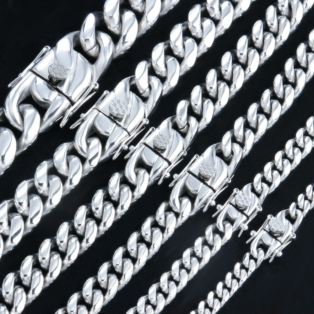 6-18mm Wide Silver Color Cuban Link Chain Necklace for Men Stainless ...