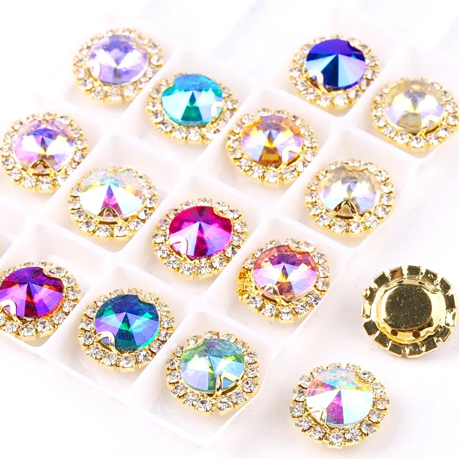 AB colors Glass crystal Rivoli round shape with rhinestone chain in ...