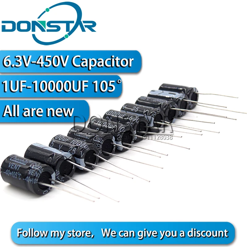 Condensador electrolítico de aluminio, 10 piezas, 10V, 16V, 25V, 35V, 50V, 63V, 100V, 400V, 47UF ...