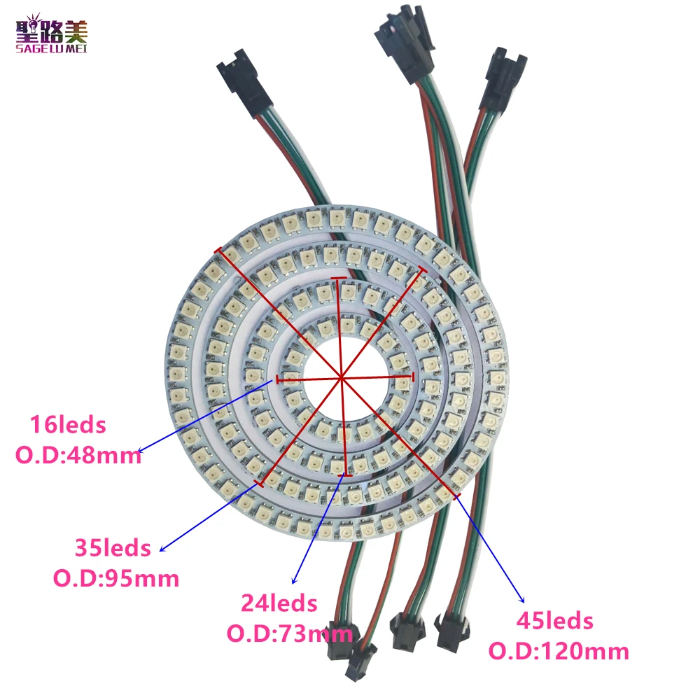 DC5V ws2812b led Pixels Light 16/24/35/45 leds SMD5050 RGB Individual ...