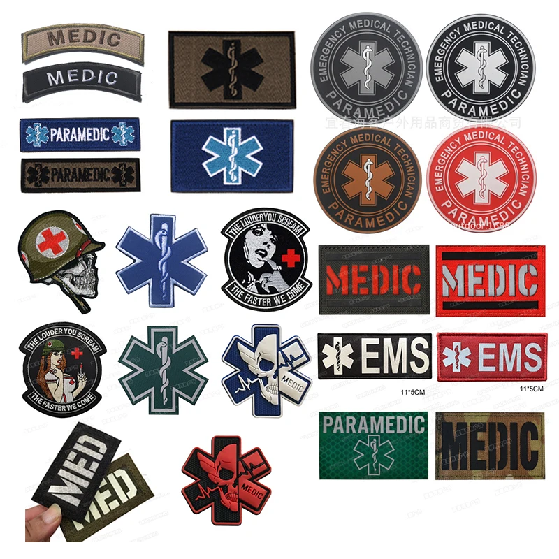 MEDIC Skull Tactical Military Patches PARAMEDIC Decorative Reflective ...