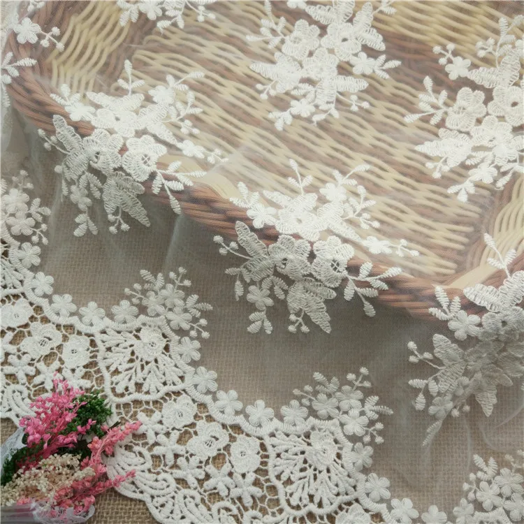 Beige White Cotton Thread Hollow Mesh Embroidery Flower Lace Fabric ...